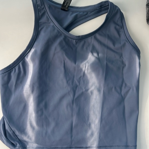 Tops | Race Back Blue Crop Workout Top | Poshmark